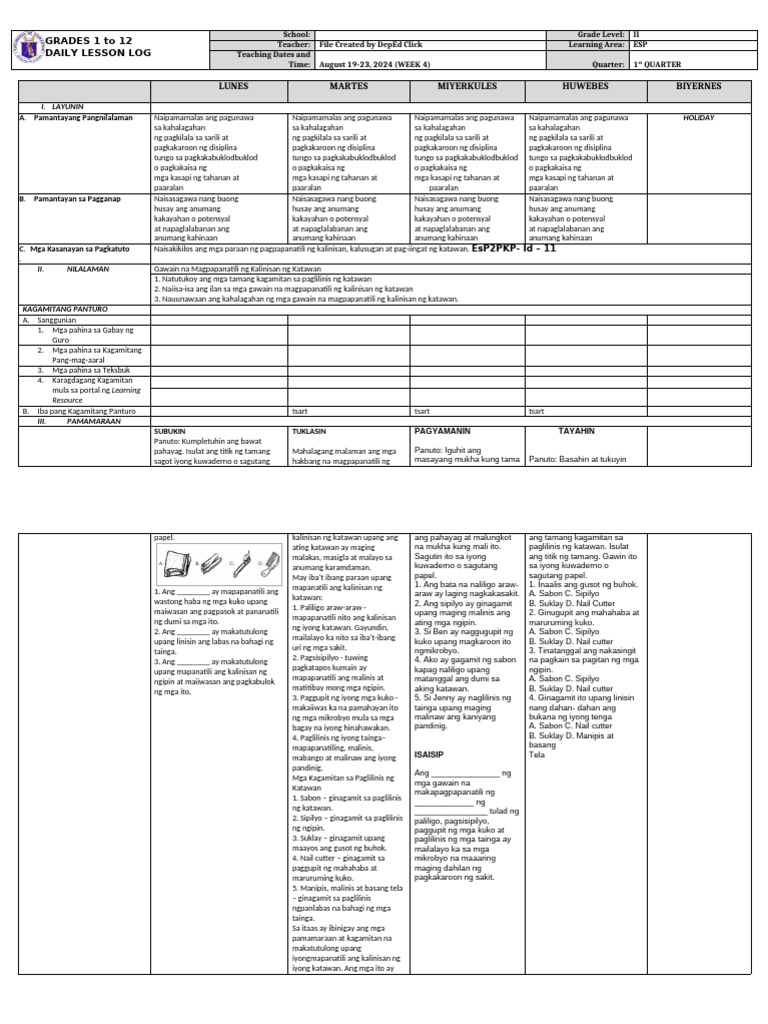 DLL_ESP 2_Q1_W4 | PDF