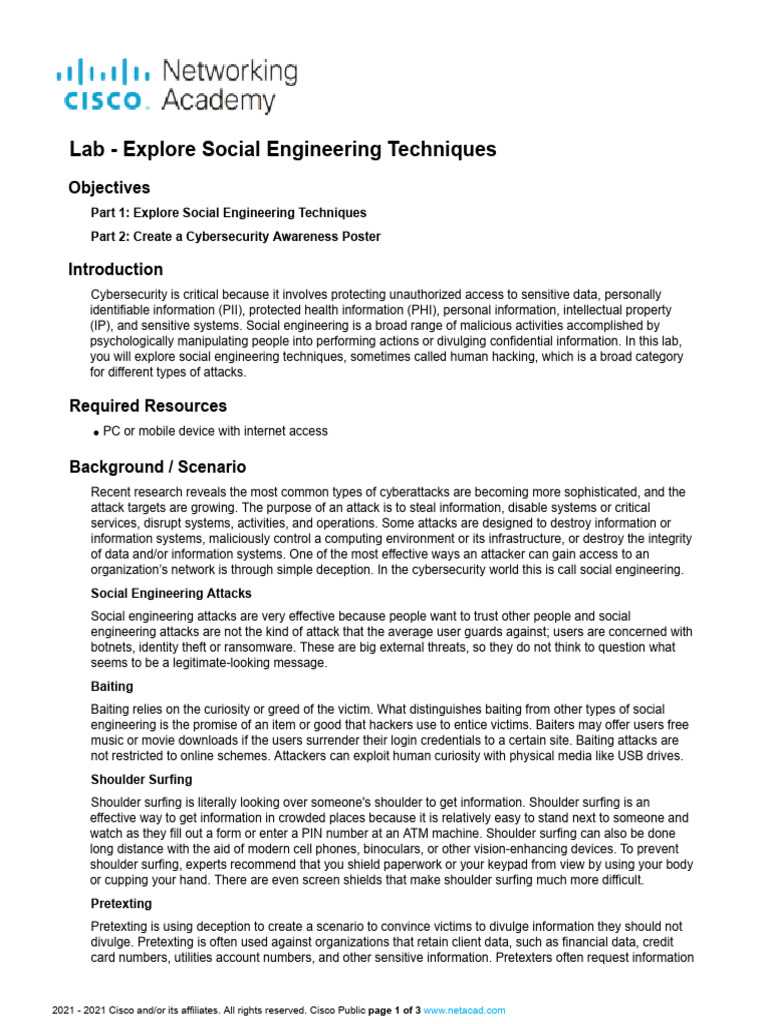 1.3.1.6 Lab - Explore Social Engineering Techniques | PDF | Phishing | Ransomware