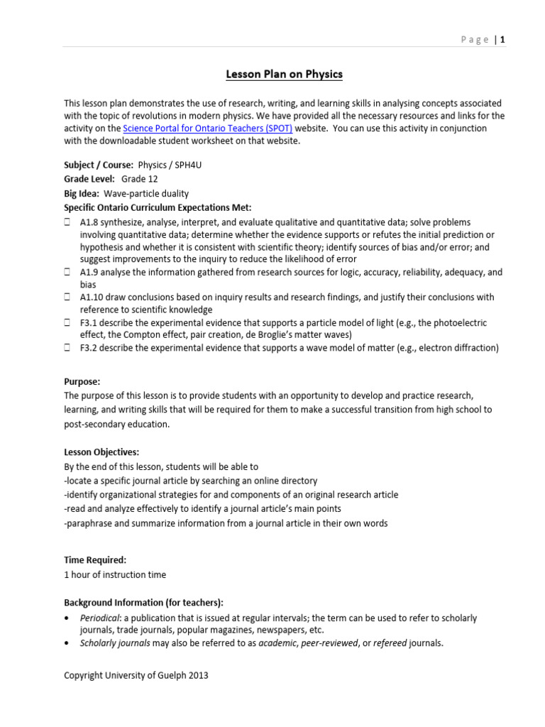 Physics SPH4U Wave-Particle Duality | PDF