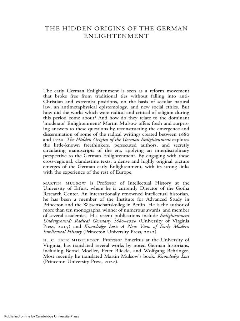The Hidden Origins of The German Enlightenment | PDF