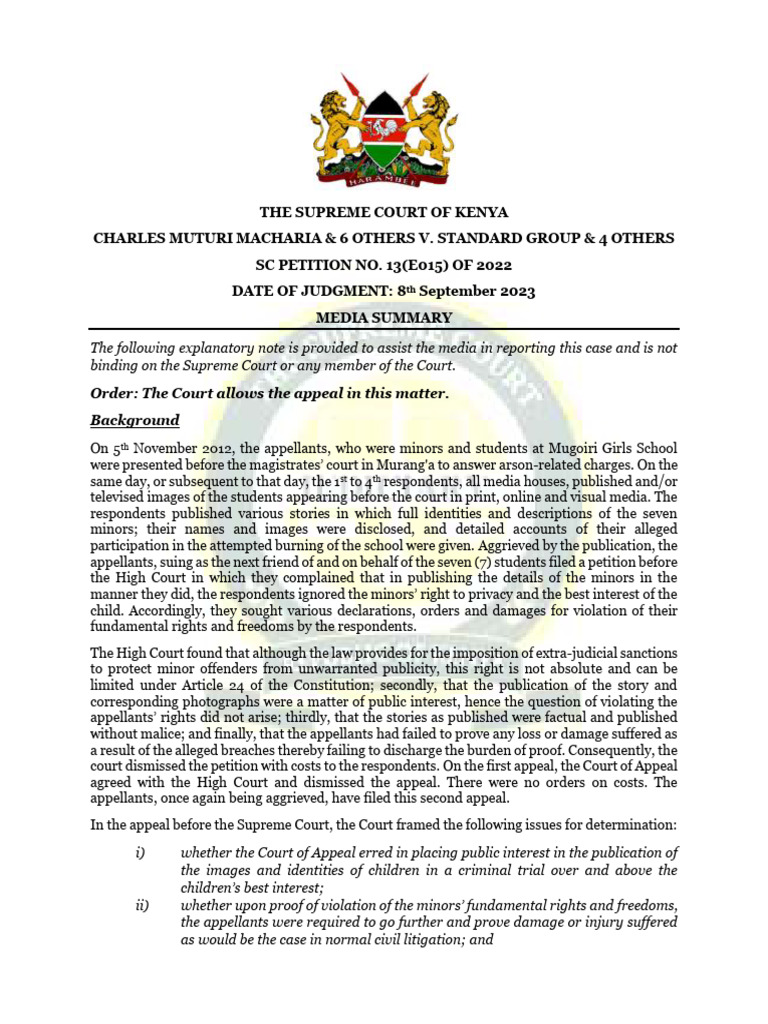 Media Summary Charles Muturi Macharia 6 Others | PDF