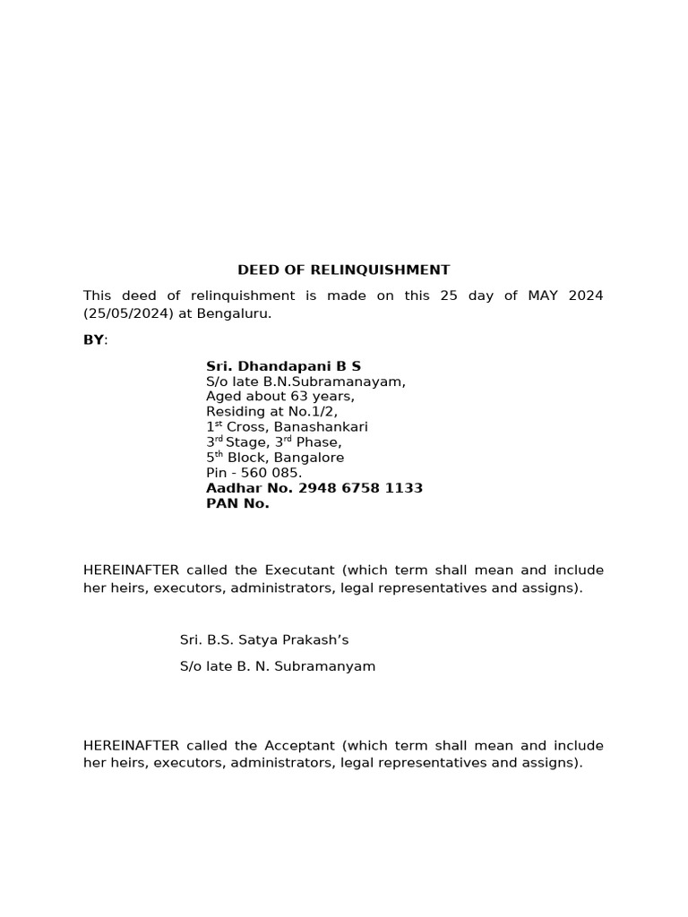 Deed of Relinquishment (Final) | PDF
