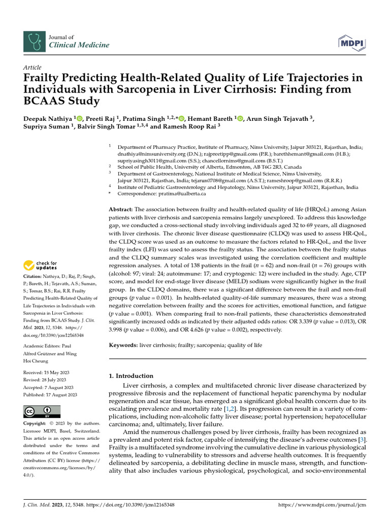 Fraility Paper - MDPI 2023 | PDF | Cirrhosis | Self-Improvement