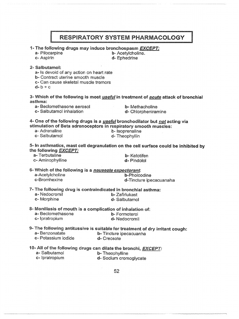 Pharma Respiratory MCQ | PDF