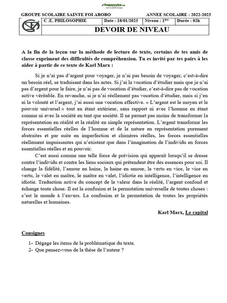 DEVOIR Philo 1ere | PDF