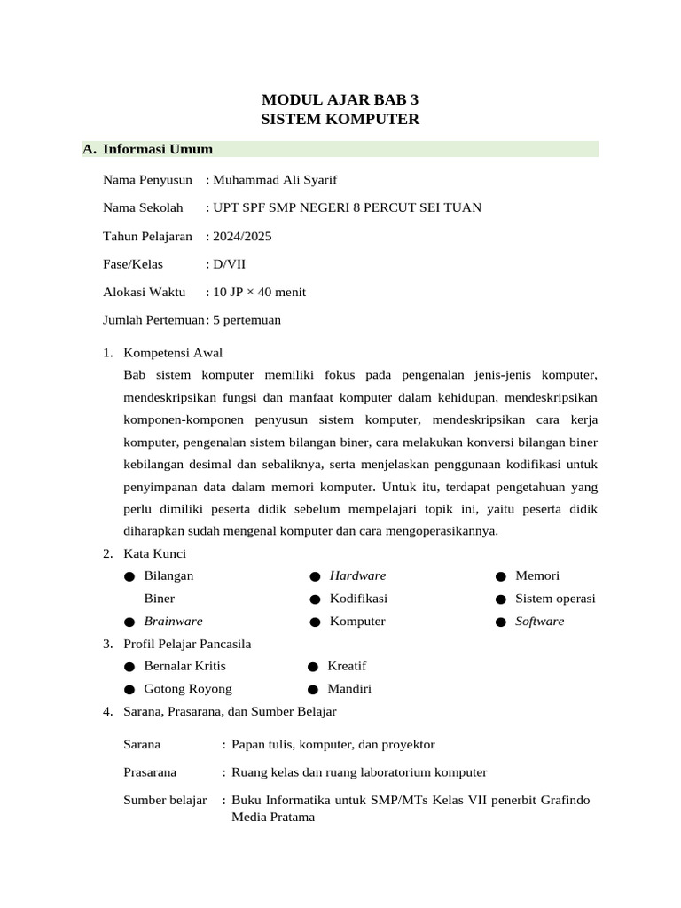 Modul Ajar Bab 3 22 LBR | PDF