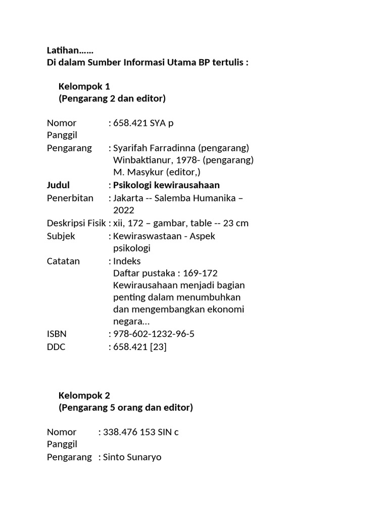 Latihan Pengatalogan - KPS XI | PDF