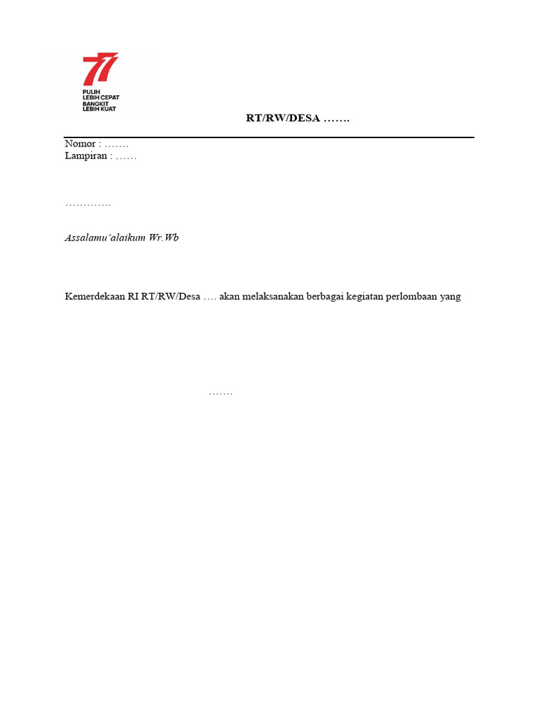 Contoh Surat Undangan Acara 17an HUT RI Tahun 2022 | PDF