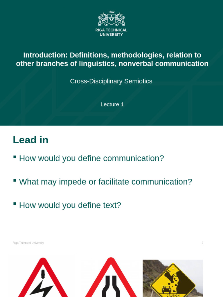 Semiotics Lecture 1 | PDF | Semiotics | Communication