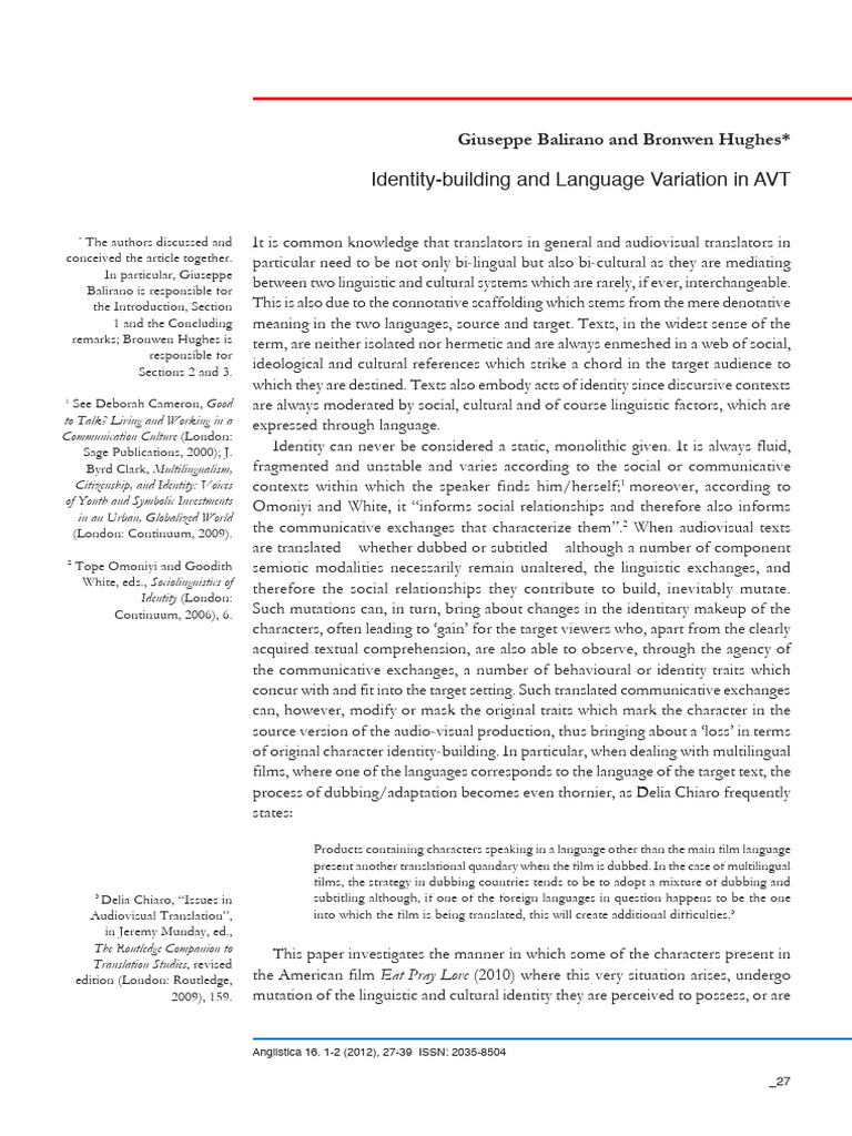 Identity-Building and Language Variation in AVT | PDF