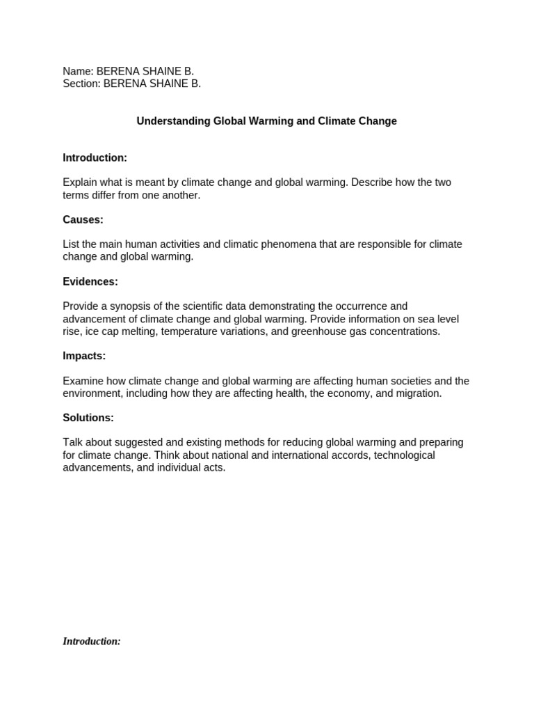 Berena Shaine B. (Activity 6 - Understanding Global Warming and Climate Change) | PDF | Climate ...
