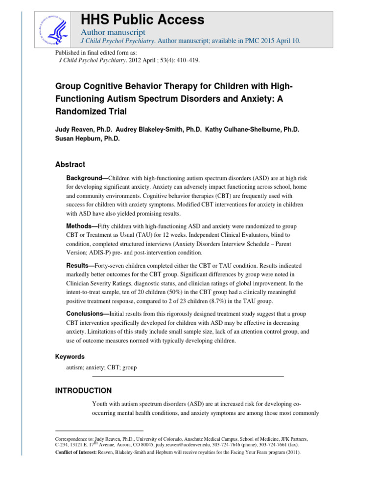 Group Cognitive Behavior Therapy For Chi | PDF