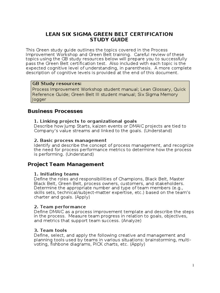 Six Sigma Study Guide | PDF | Business Process | Statistical Hypothesis ...