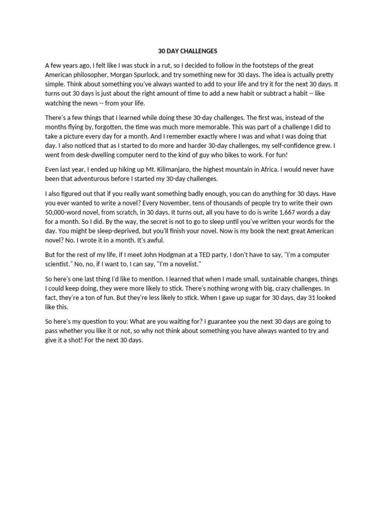 30 Day Challenges - Script | PDF