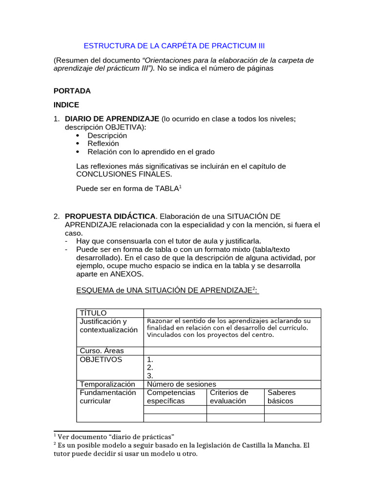 Estructura de La Carpéta de Practicum Iii | PDF