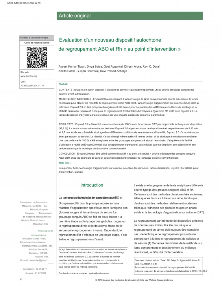 Évaluation d'Erycard 2.0 pour hémolyse | PDF | Groupe sanguin | Immunologie