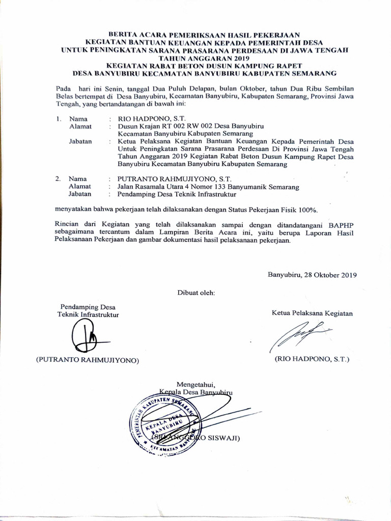 Berita Acara Rabat Beton Dusun Kampung Rapet | PDF