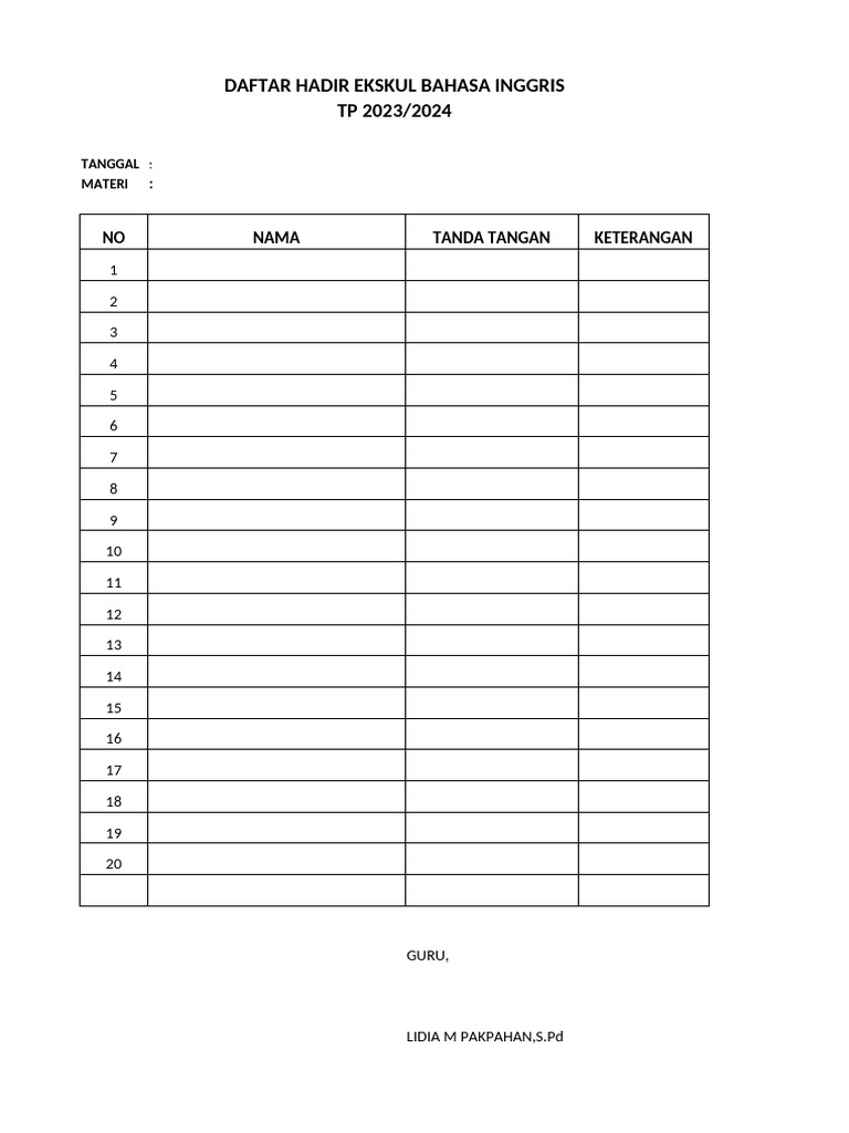 Daftar Hadir Ekskul | PDF Daftar Hadir Ekskul | PDF