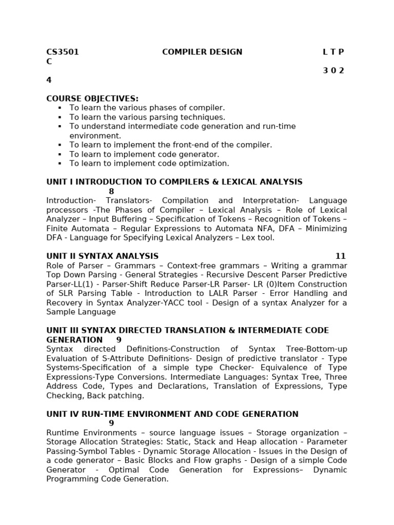 CS3501 Compiler Design | PDF CS3501 Compiler Design | PDF
