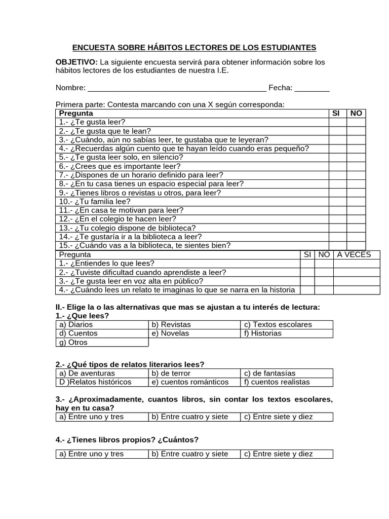 Encuesta Sobre Hábitos Lectores | PDF