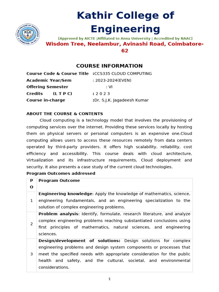 Course Plan - CC | PDF