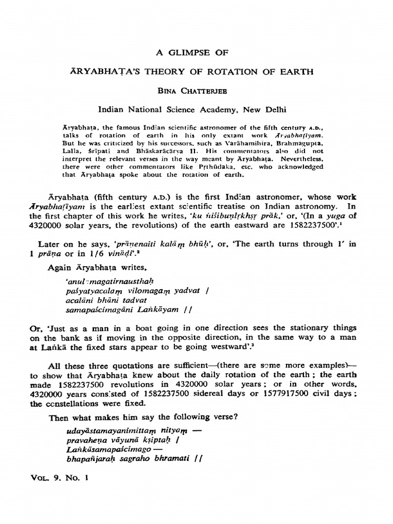 Aryabhatta Rotation of The Earth Vol09!1!8 BChatterjee | PDF