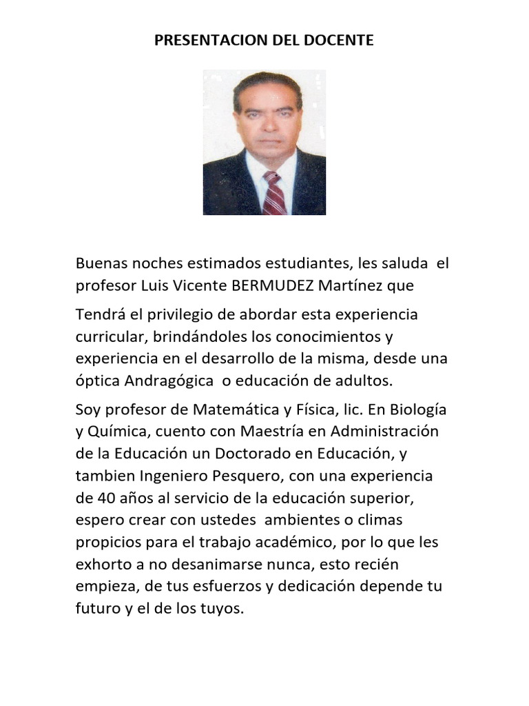 Presentacion Del Docente Matematica II UCV Octubre | PDF Presentacion Del Docente Matematica II UCV Octubre | PDF