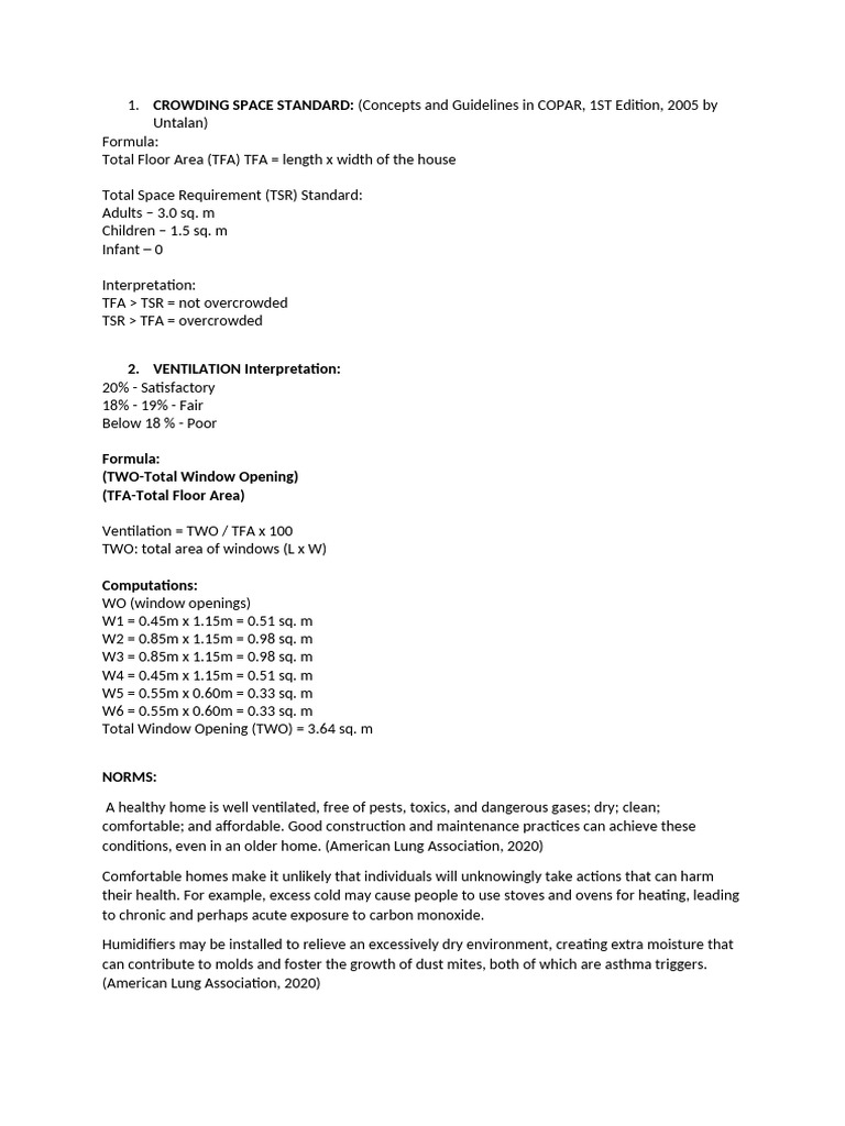 CALCULATION OF CROWDING-SPACE-STANDARD-and-VENTILATION | PDF