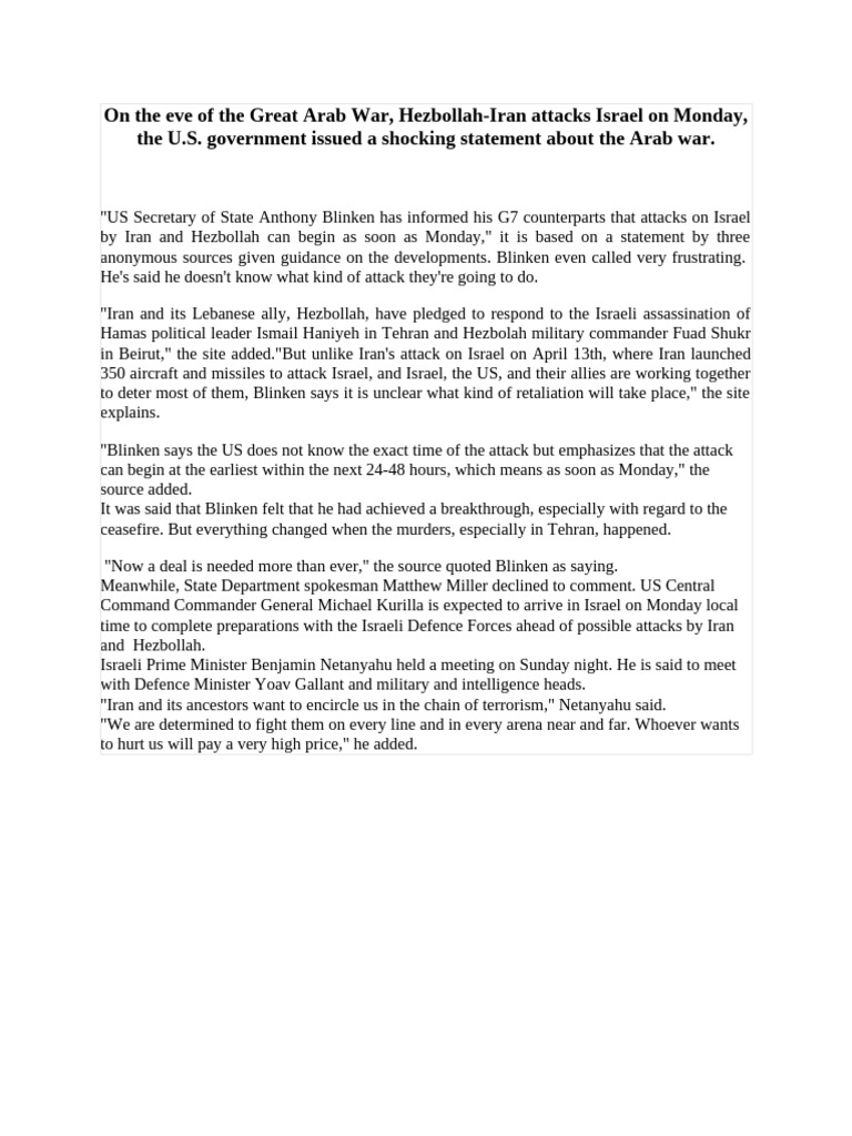 On The Eve of The Great Arab War | PDF