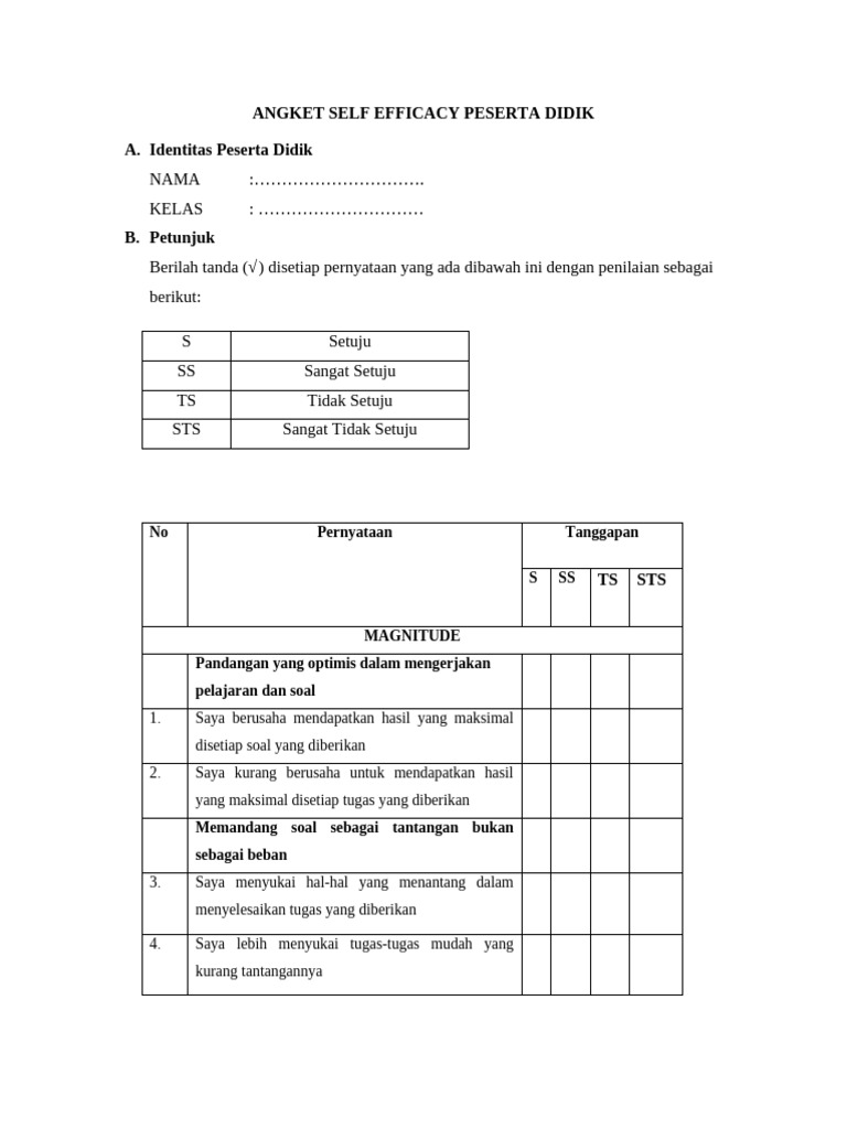 Angket Self Efficacy Peserta Didik | PDF