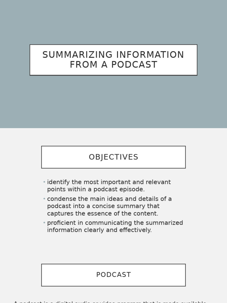 Grade 9 Summarizing Information From A Podcast | PDF