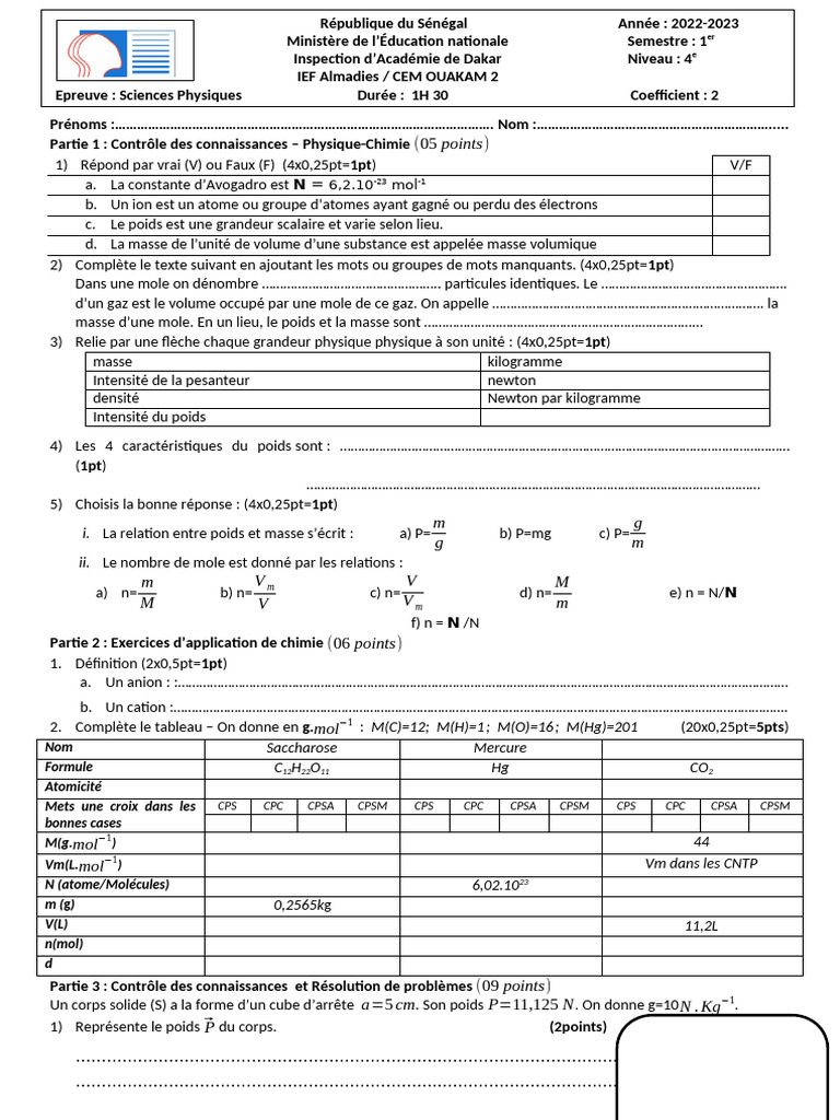 SP 4e Devoir 1 - 2nd Semestre 2023 | PDF