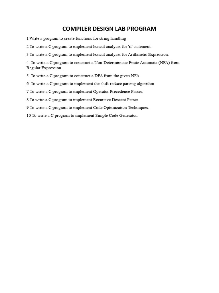 Compiler Design Lab Program | PDF