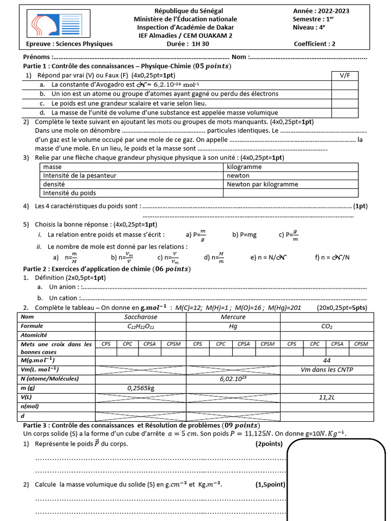 SP 4e Devoir 1 - 2nd Semestre 2023 | PDF
