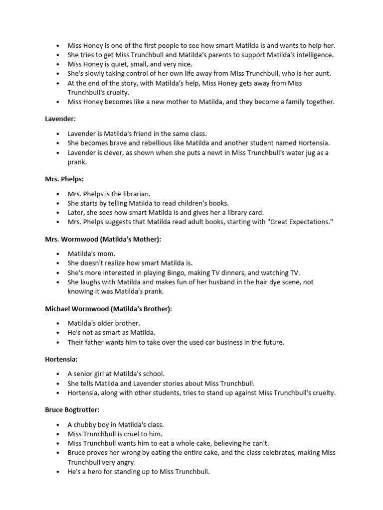 Matilda Character Sketches PDF | PDF