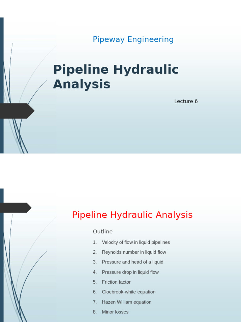 6 - Lec6-Pipeline Hydraulic Analysis | PDF | Reynolds Number | Teaching ...