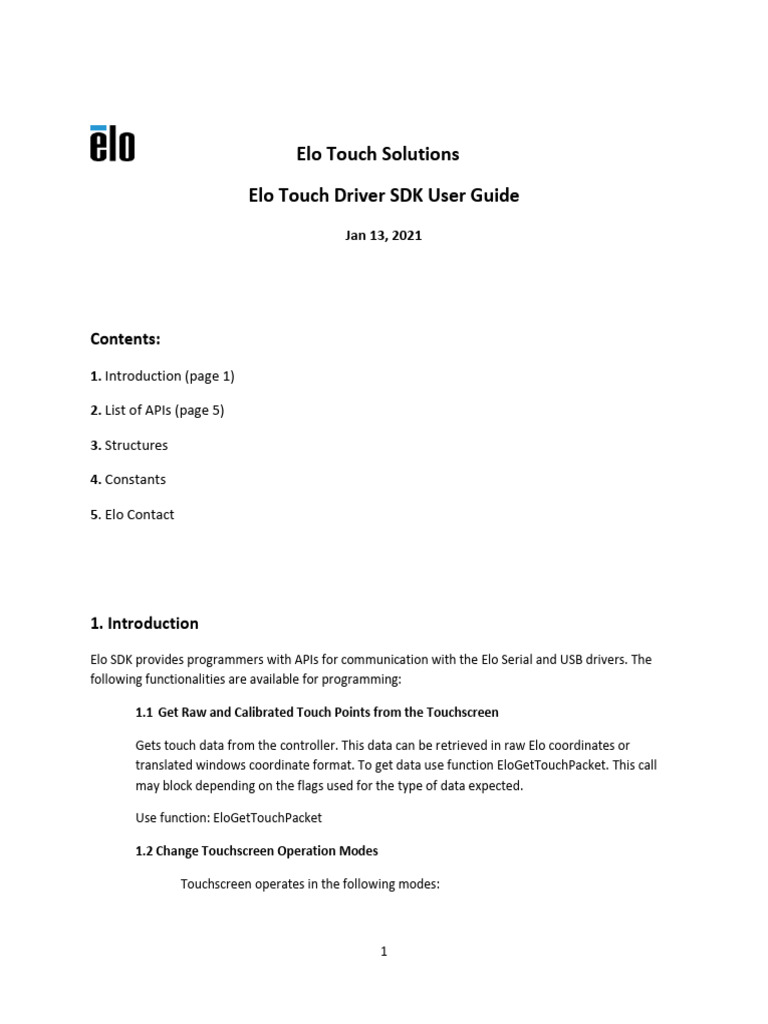 Elo SDKUser Guide | PDF