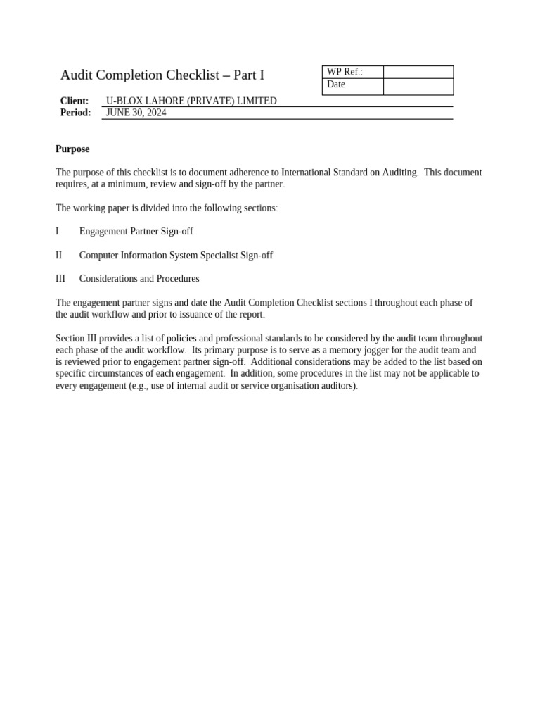 20,21.audit Completion Checklist Part I & II | PDF