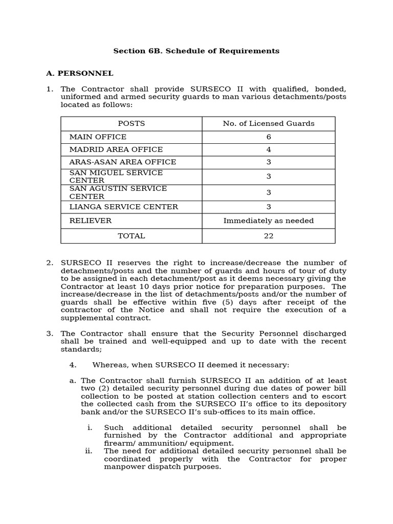 Section 6B Schedule of Requirements | PDF