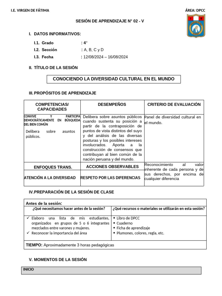 Sesión 2 - DPCC 4º V | PDF