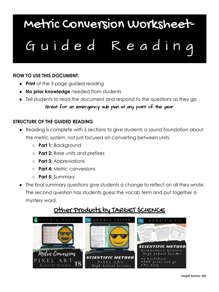 Metric Conversion Guided Reading-Introduction PDF | PDF