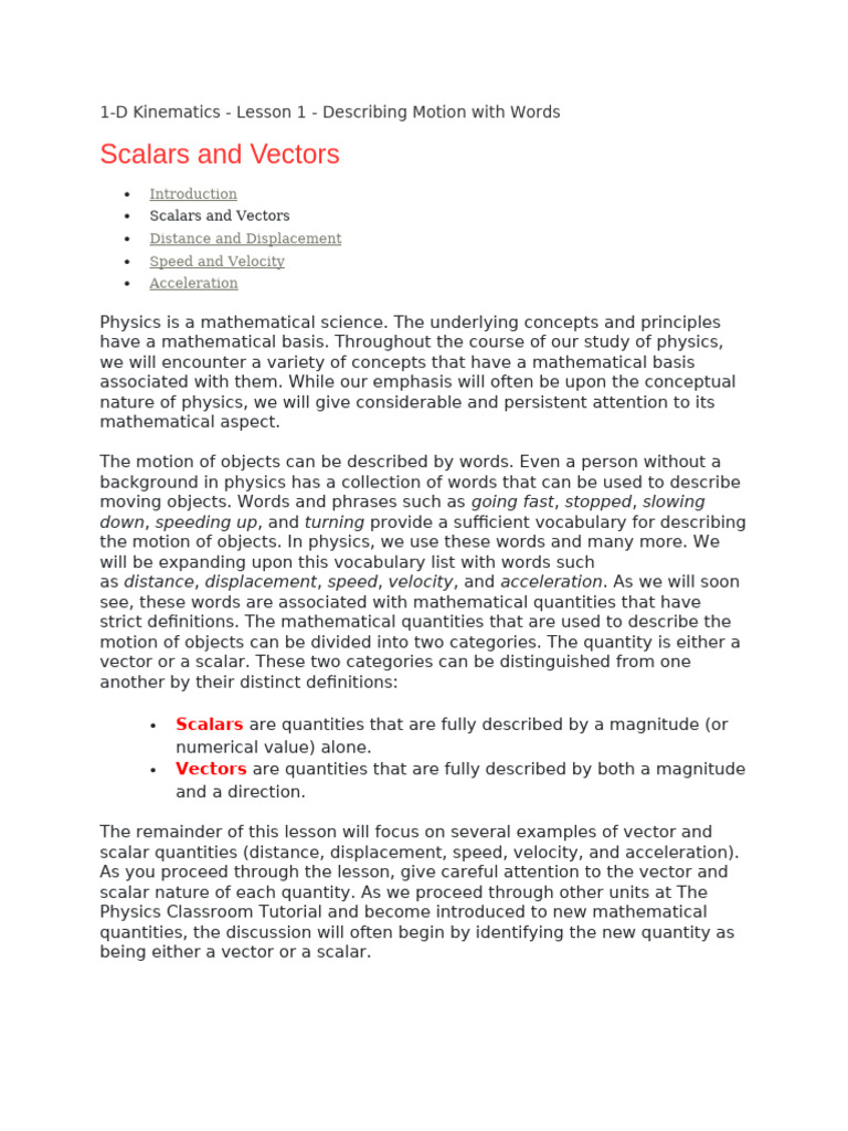 Physics Classroom Intro To Kinematics | PDF