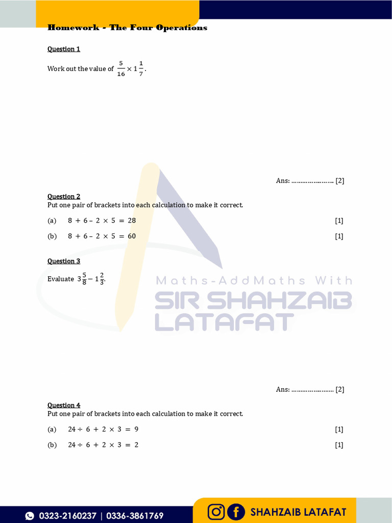 Homework 8 - The Four Operations | PDF