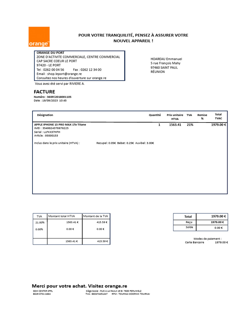 Facture Orange IPhone | PDF