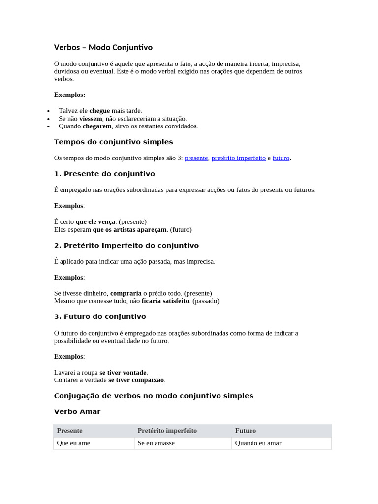 Guia Completo do Modo Conjuntivo em Verbos | PDF | Relações sintáticas ...