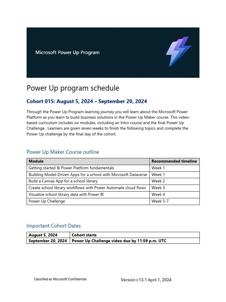 Power Up Program Schedule Cohort 015 Aug 5 2024 | PDF