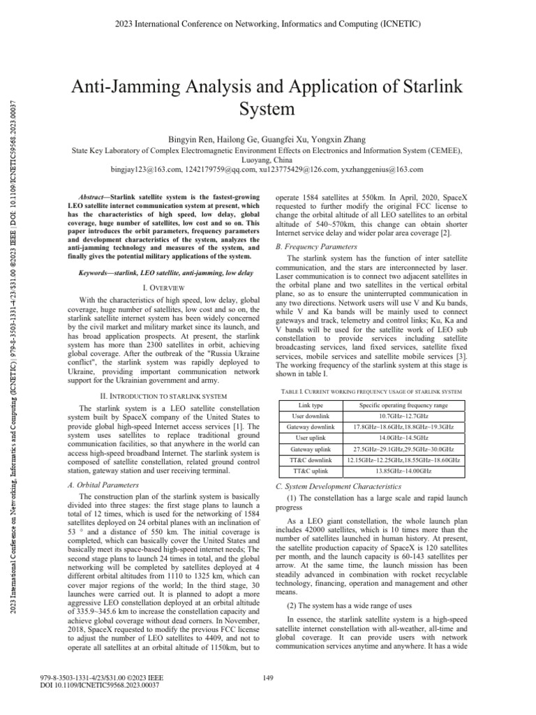 Anti-Jamming Analysis and Application of Starlink System | PDF