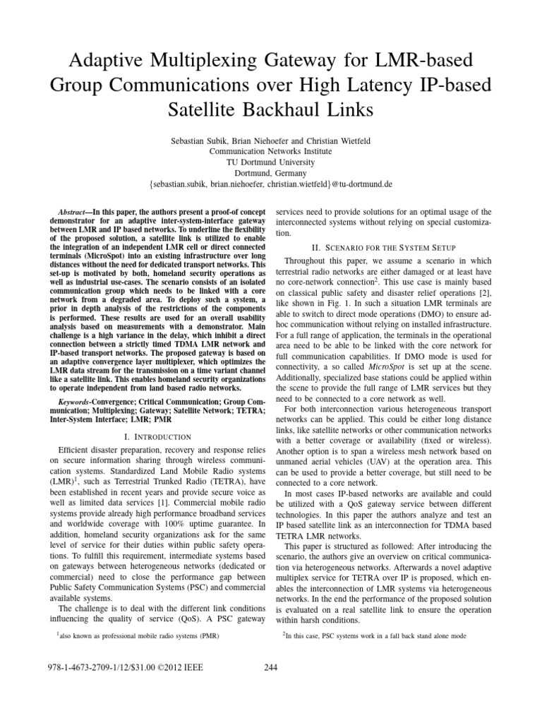 Adaptive Multiplexing Gateway For LMR-based Group Communications Over High Latency IP-based ...