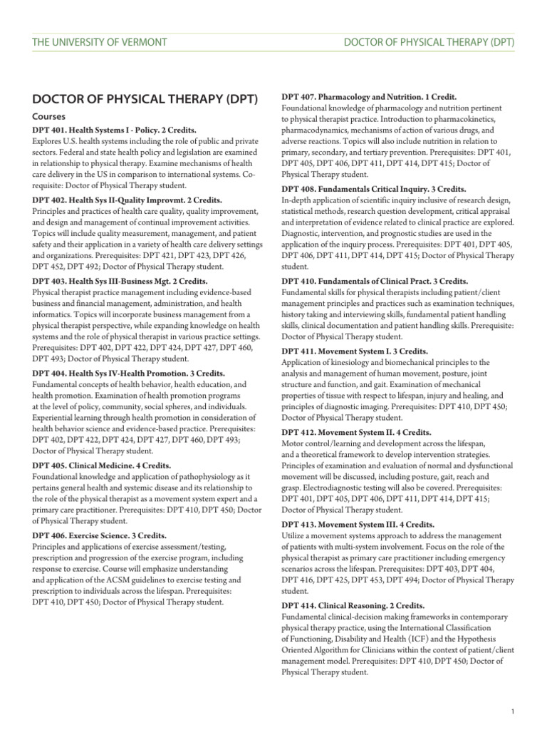 The University of Vermont Doctor of Physical Therapy (DPT) | PDF