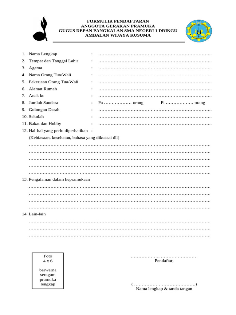 Form Pendaftaran Pramuka | PDF